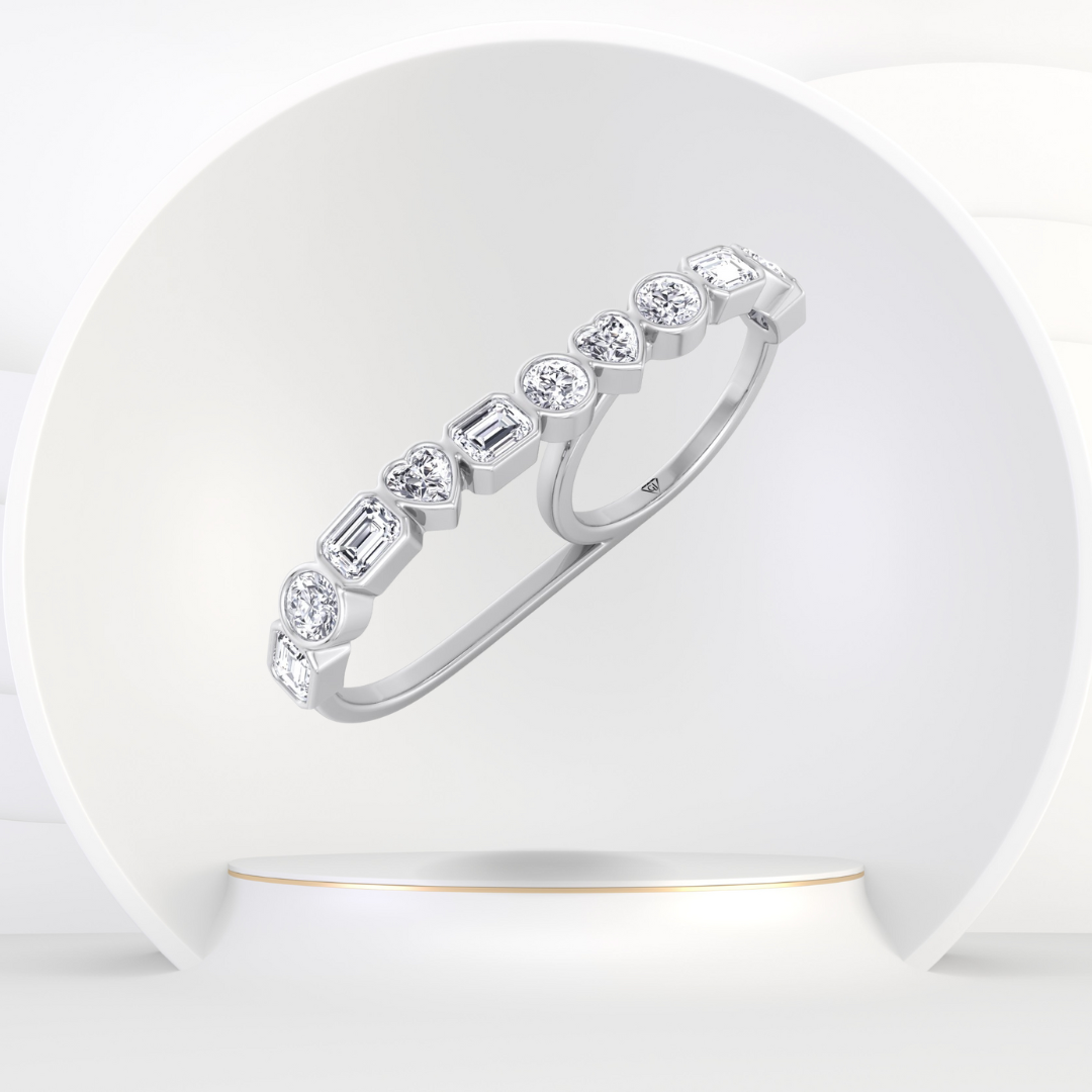 Fancy Bezel Multi Shape Diamond Two Finger Ring