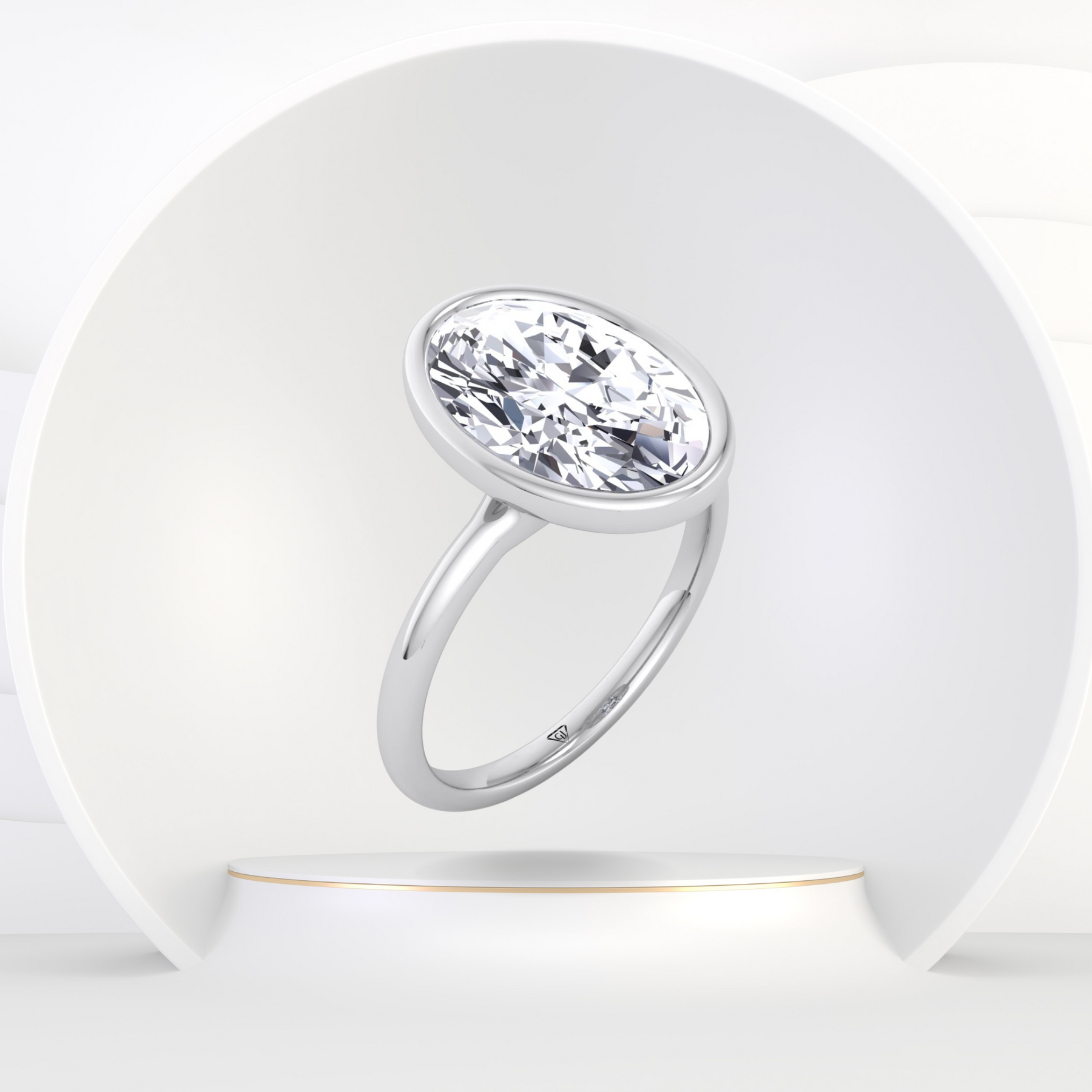 Bezel Set Oval Natural Diamond Solitaire Engagement Ring