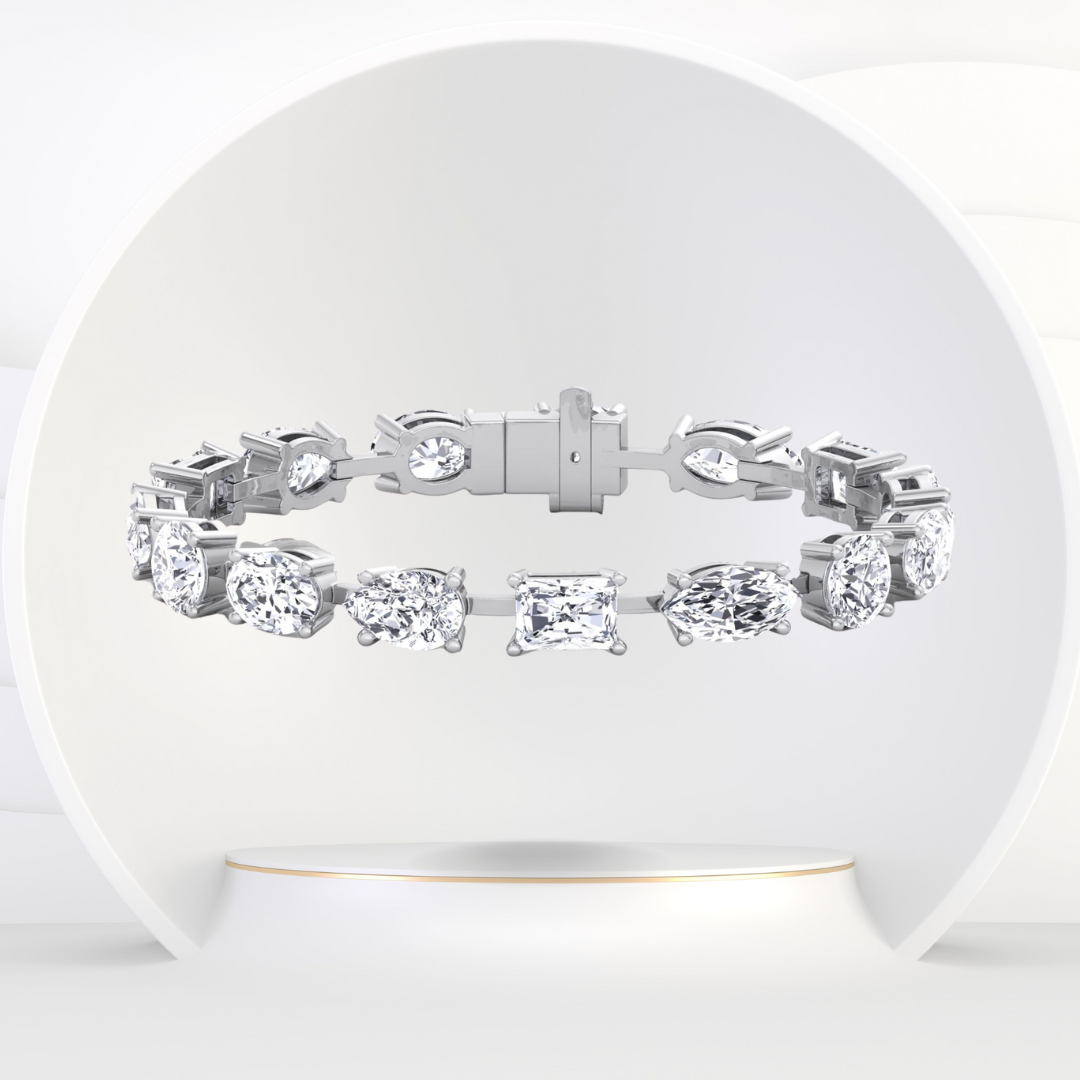 Mixed Shape Diamond Tennis Bracelet 14K Gold