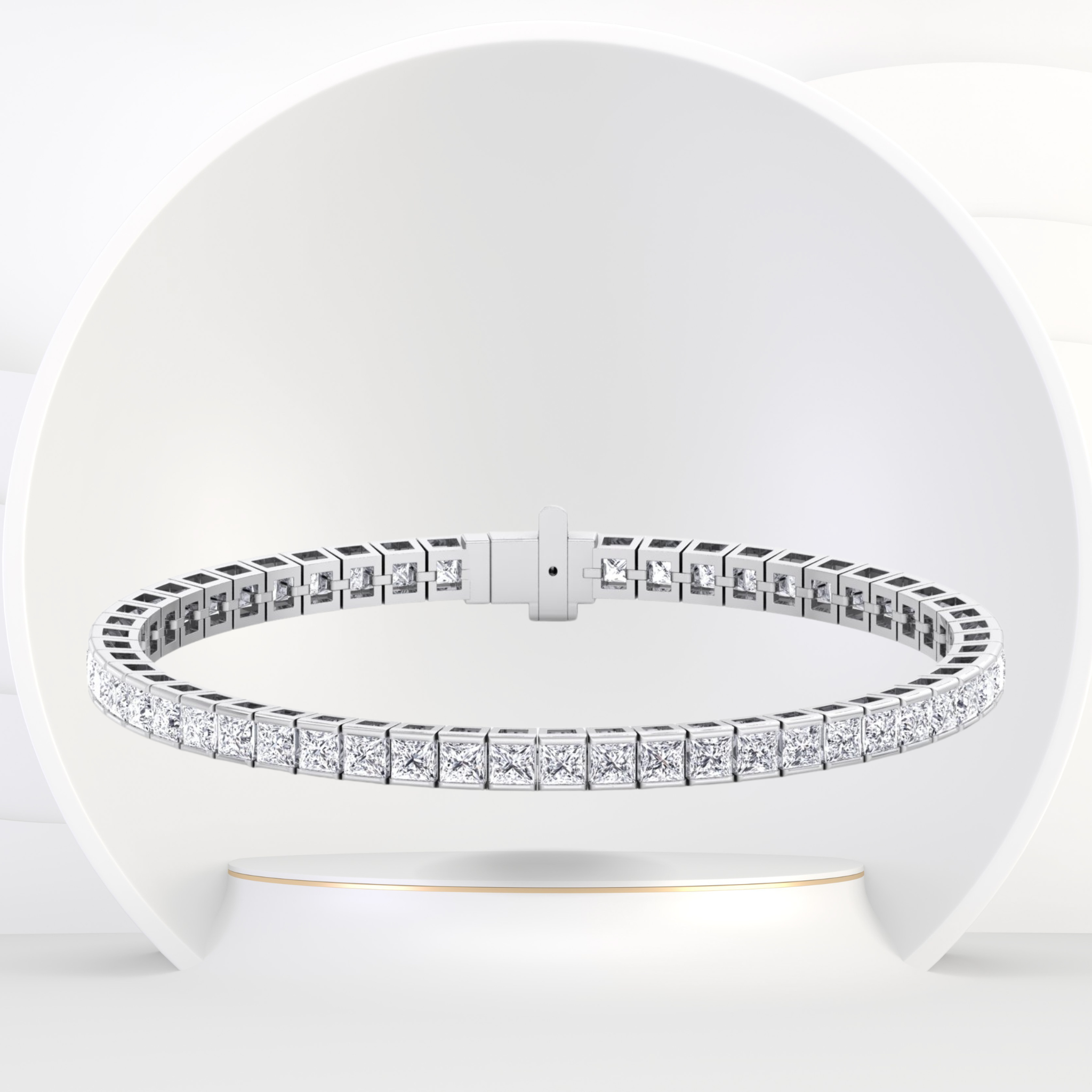 Princess Cut Natural Diamond Tennis Bracelet 18K Gold