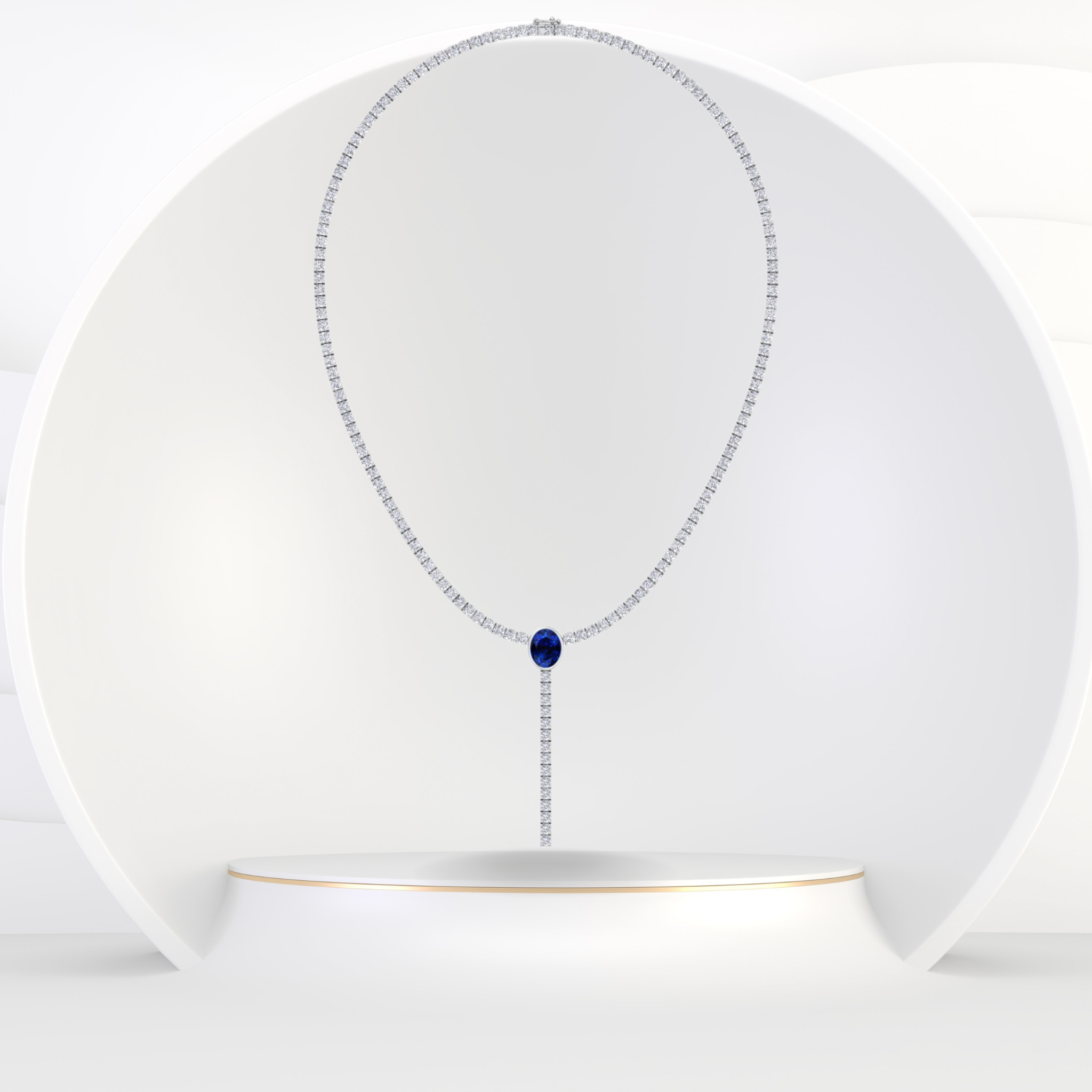 10.50CT Round Diamond Lariat Necklace with Blue Sapphire