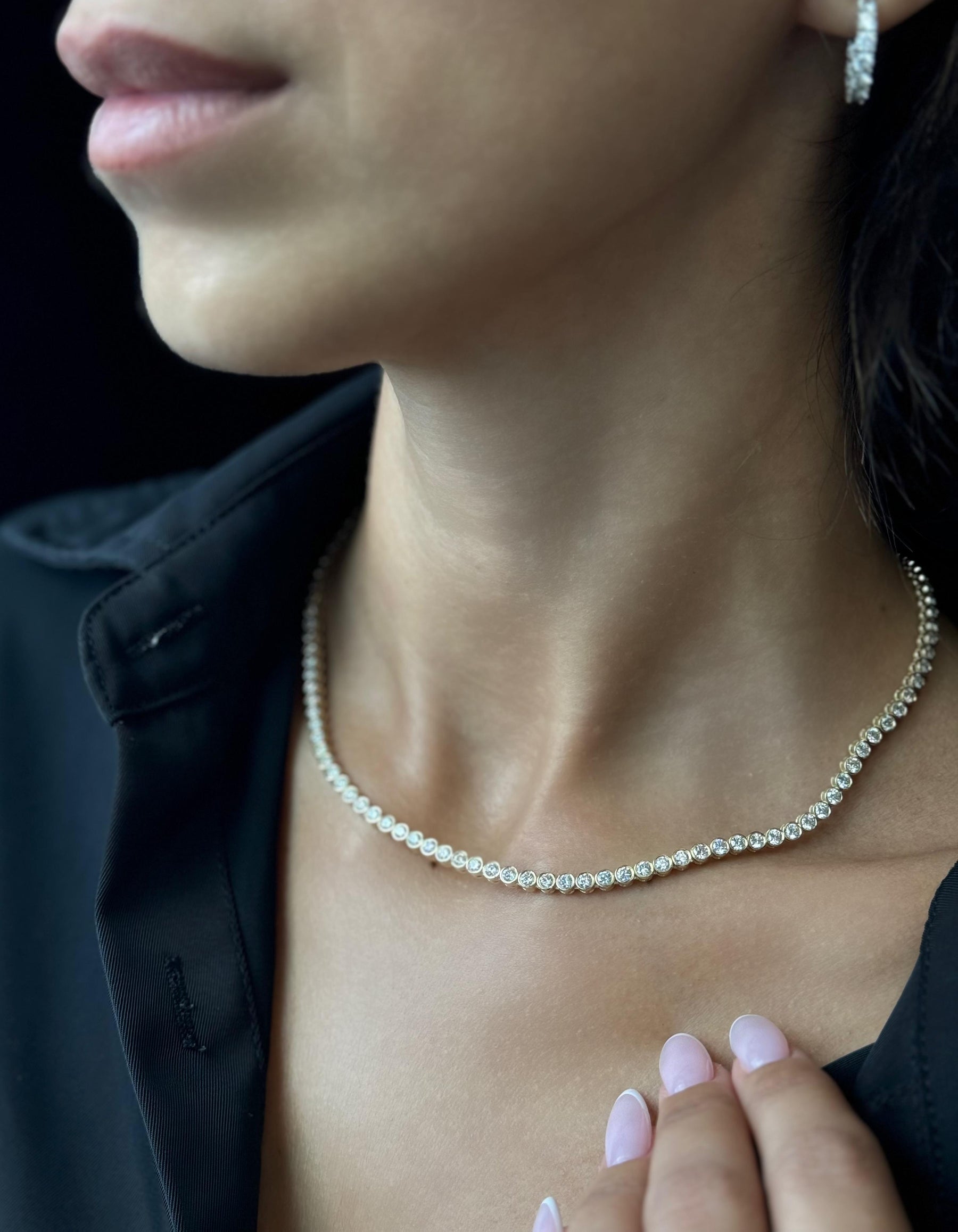 Turin Bezel Set Natural Diamond Tennis Necklace in Gold